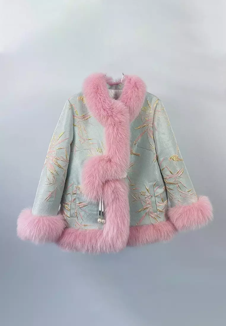 Sunnydaysweety Palace style fox fur down jacket plate button ...