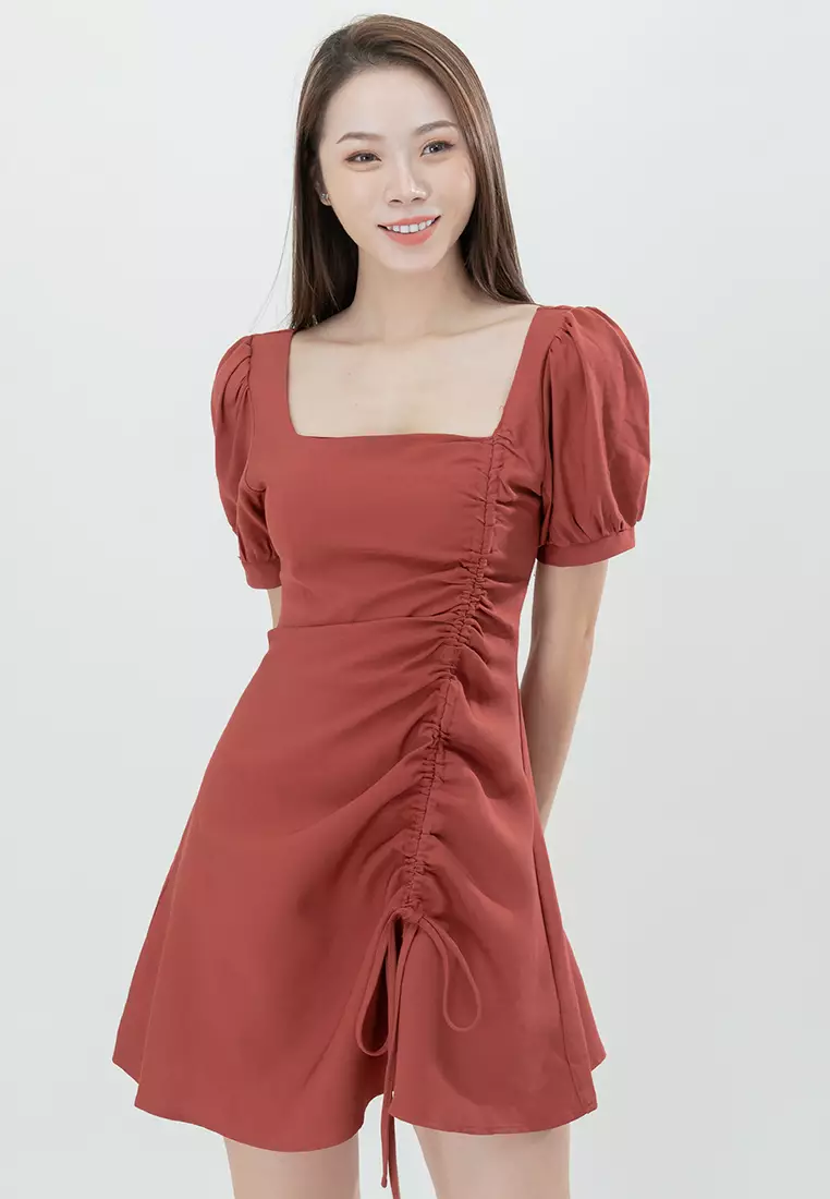 Buy Plain B. Plain B. Linen Square Neckline Tie Adjustable Knot Mini ...