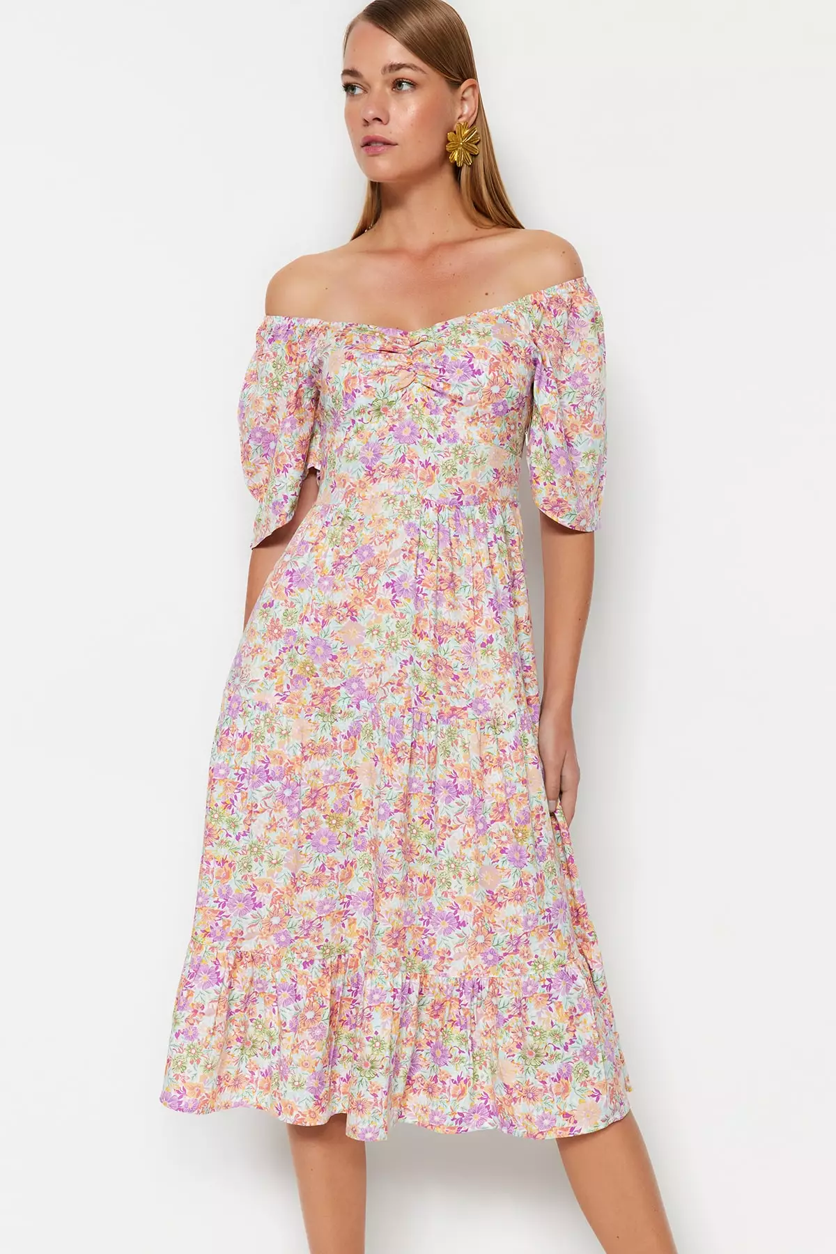 網上選購 Trendyol Floral Print Dress with Balloon Sleeves 2025 系列 | ZALORA香港