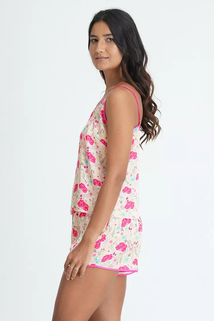 Buy MACKLY MEGENTA FLORAL AOP WOMEN'S SATIN CAMI SET 2025 Online | ZALORA Philippines