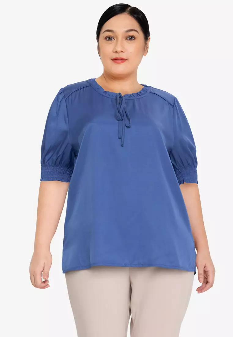 Buy DIVINA Plus Size Puff Sleeves Tie Neck Blouse Top 2025 Online ...