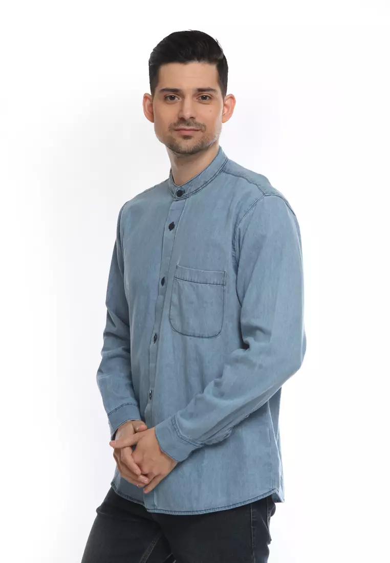Jual 2nd Red Kemeja Denim Krah Mandarin KT L/S Light Blue 182309KMJ ...