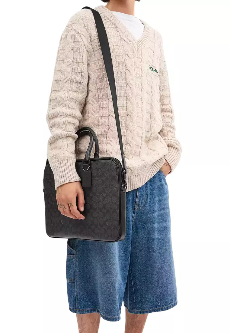 Buy Coach Gotham Slim Briefcase Bag In Signature Canvas - Charcoal ...