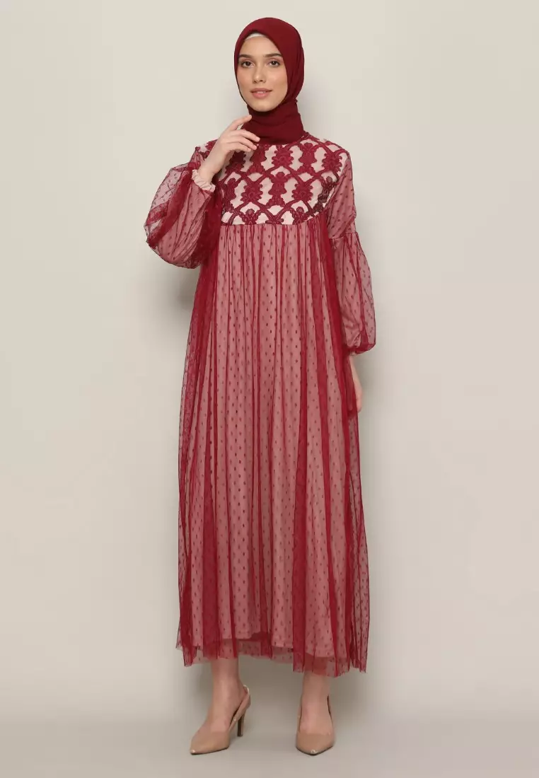 Jual FAME Gamis Wanita Leher Bulat Maroon - 9911167 Original 2025 ...