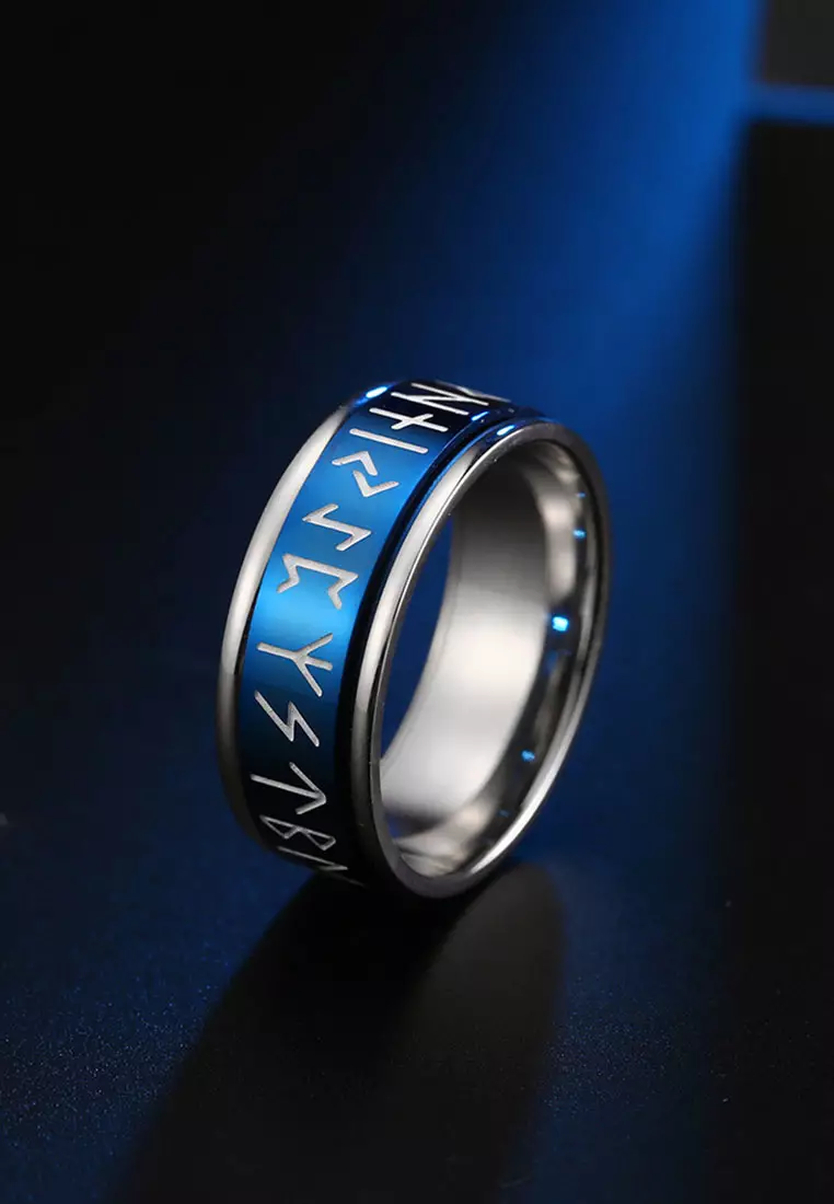 Buy HAPPY FRIDAYS Rotatable Design Runes Luminous Titanium Steel Ring ...