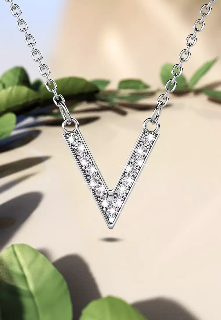 Buy Krystal Couture Luxury V Shaped Pendant Necklace in White Gold ...