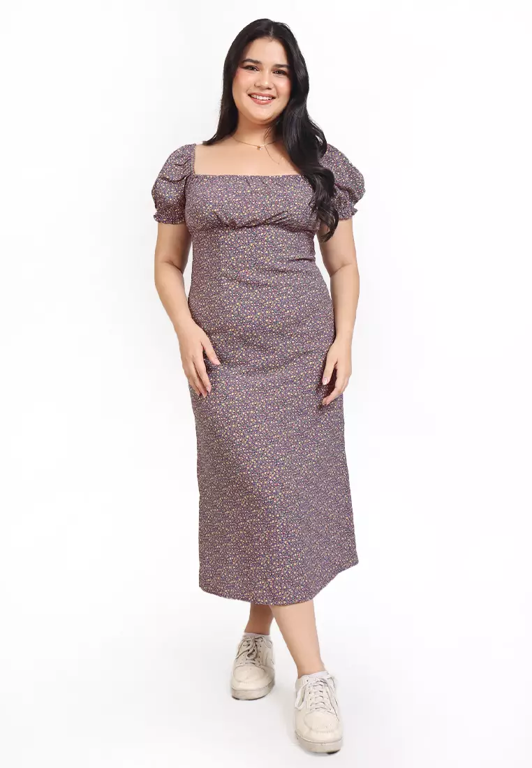 Buy JUST G Ditsy Floral Midi Dress With Shirring 2026 Online | ZALORA ...
