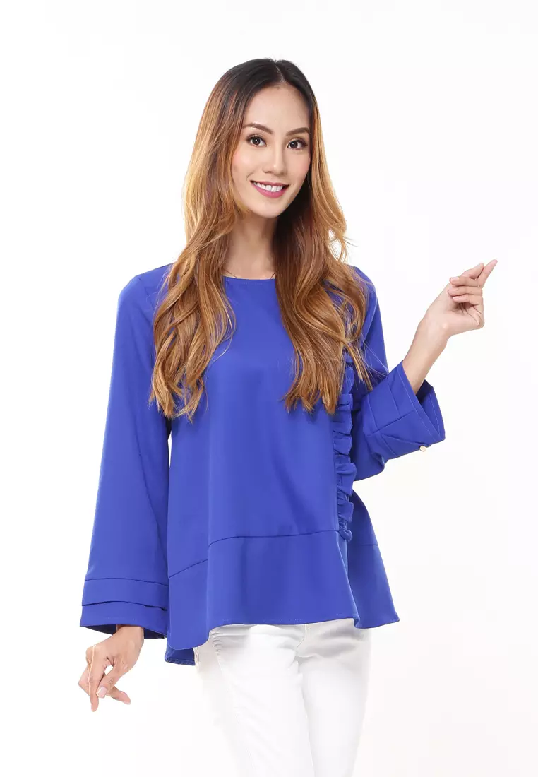 Buy Rina Nichie Basic Lydia Ruffles Top in Royal Blue Online | ZALORA Malaysia