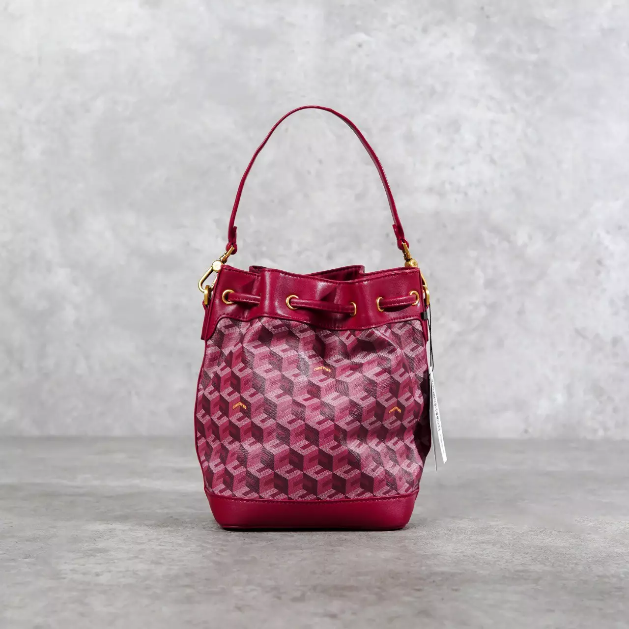 Jual Christy Ng Tas CHRISTY NG MONOGRAM PATTERN BURGUNDY BUCKET BAG 100 ...