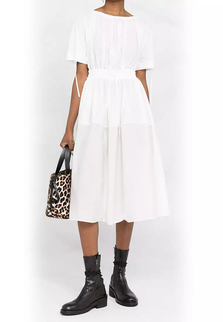 Buy MONCLER "Poplin" Drawstring Flared Jumper Dress in Silk White 2026 ...