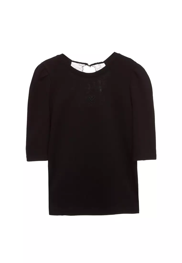 Buy iROO Front Embroidered Logo Puff Sleeve Top 2025 Online | ZALORA ...