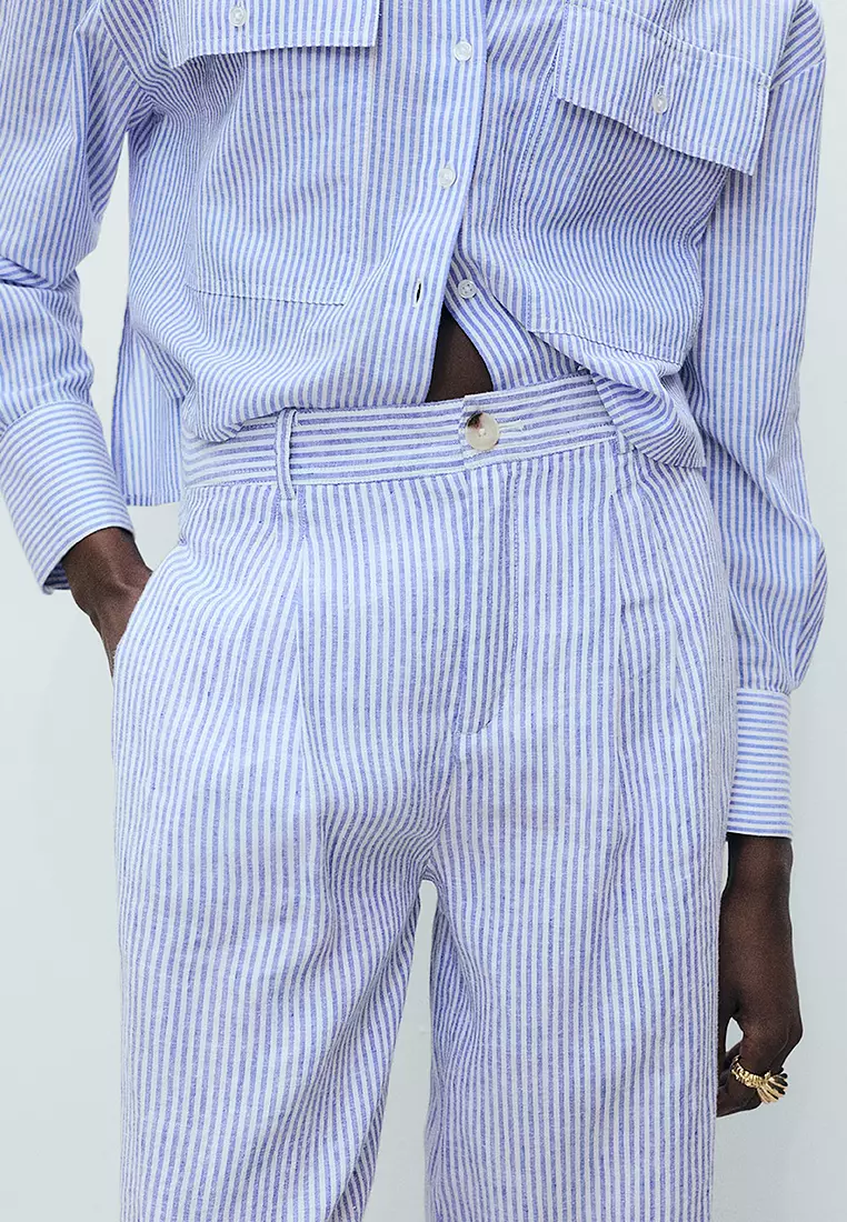 Buy Mango Striped Linen-Blend Trousers 2026 Online | ZALORA