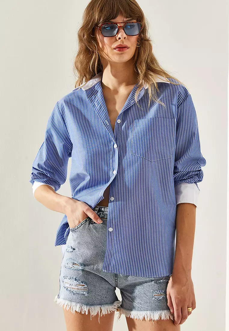 Jual Bianco Lucci Back Garni Detail Boyfriend Shirt 4449 Original 2025 ...