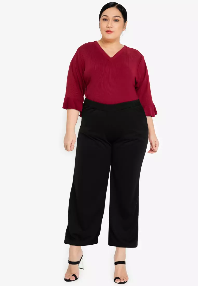 Buy Maxine Plus Size Ruffled Ribbed Top 2025 Online | ZALORA Philippines