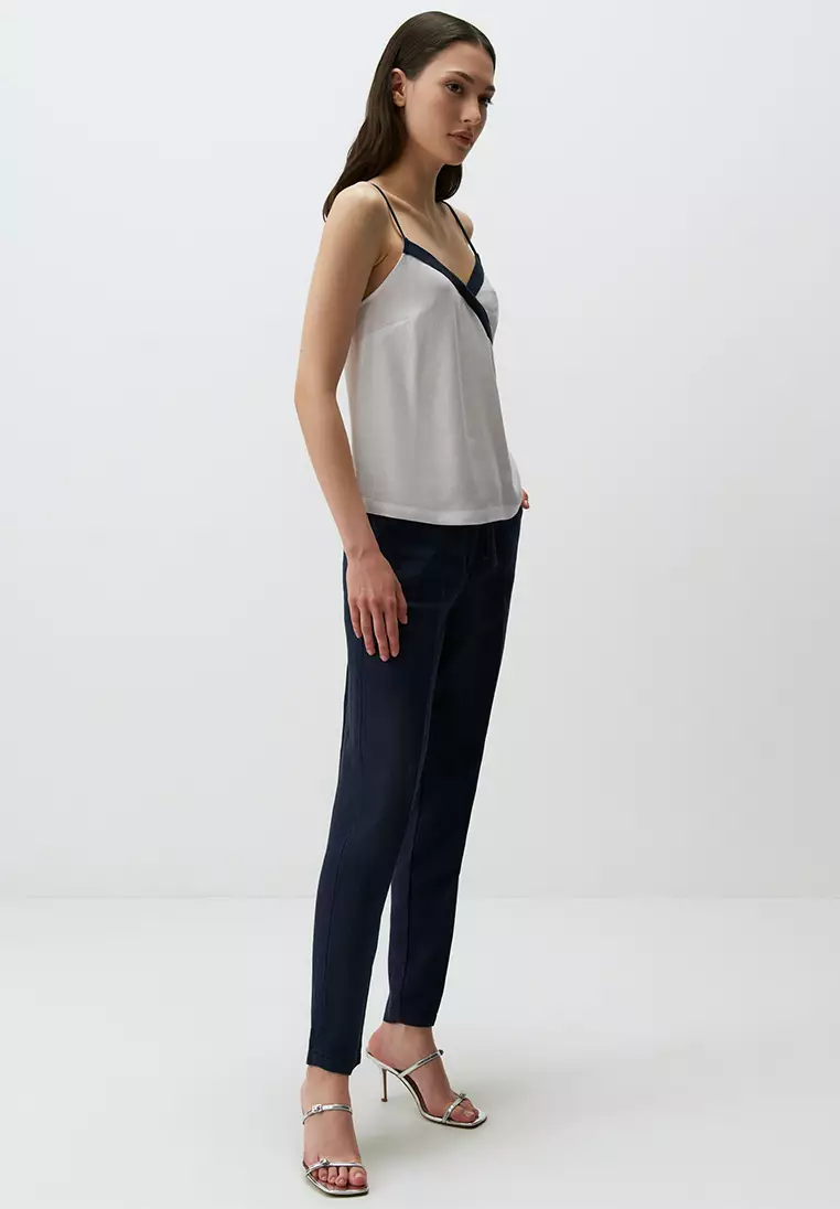 Buy Jimmy Key Jimmy Key Navy Blue High Waist Regular Leg Linen Pants ...