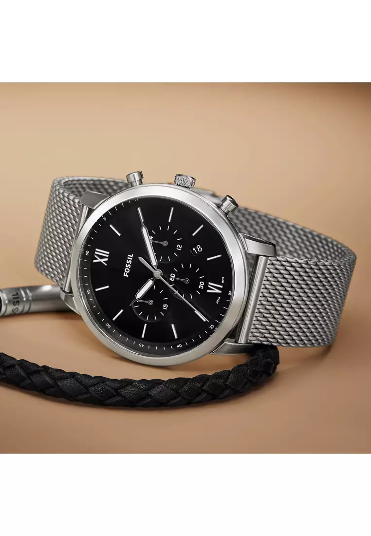 Fossil Neutra Chronograph Stainless Steel Mesh Watch and Bracelet Box ...