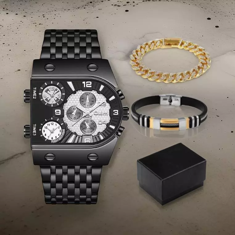 Buy OPCHIC Men's Multi-time Zone Large Dial Luminous Quartz Steel Band ...