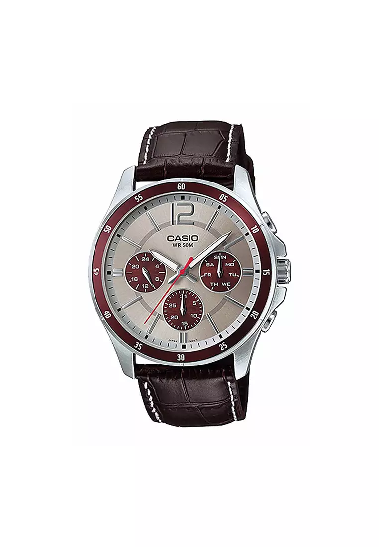 Buy Casio Men Chronograph Watch MTP-1374L-7A1V Brown Leather Strap 2026 ...