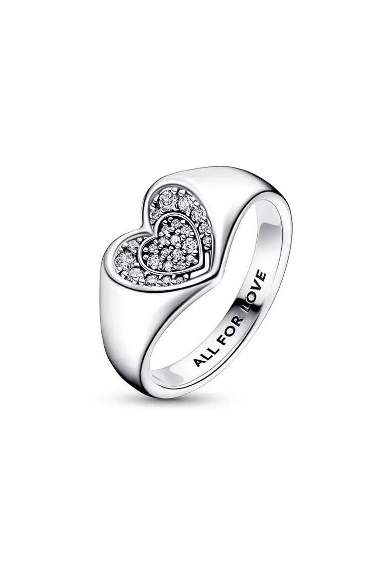 Buy PANDORA Pandora Radiant Heart Pavé Signet Ring Online | ZALORA Malaysia