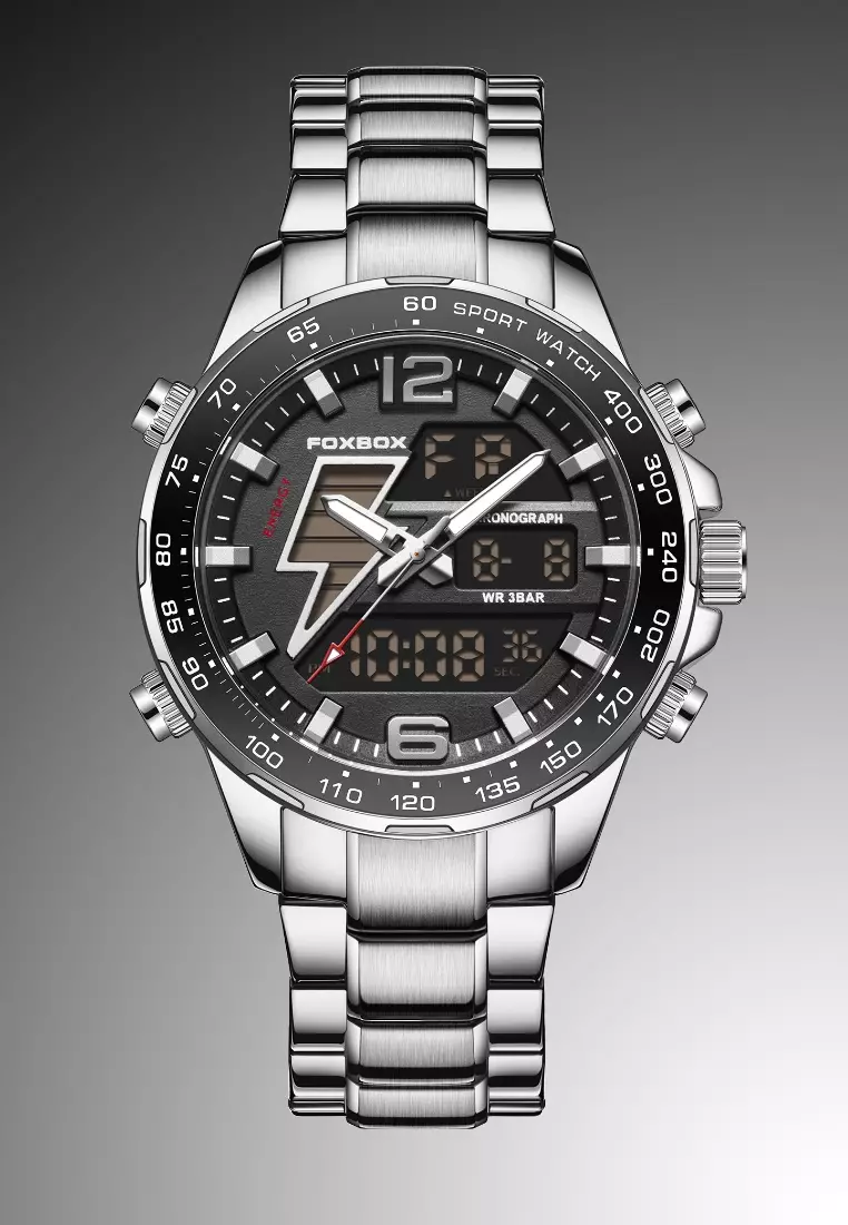 網上選購 LIGE FOXBOX 中性 不鏽鋼潛水員模擬/數位石英錶，黑色錶盤，不鏽鋼錶帶，30 公尺防水 2025 系列 | ZALORA香港