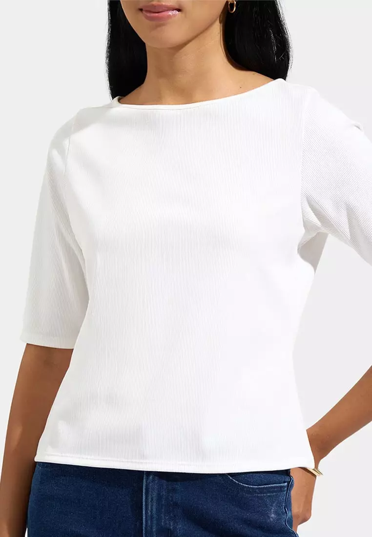 Buy ForMe Ribbed Quarter Sleeve Tee 2026 Online | ZALORA Philippines