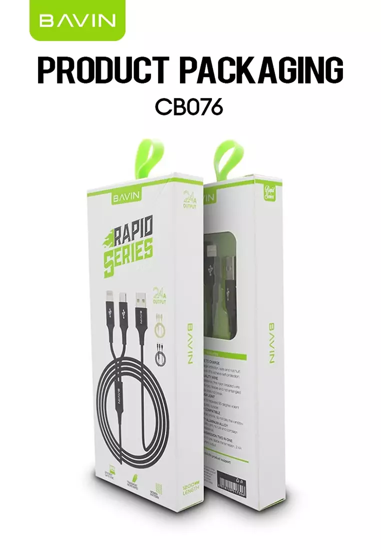 Buy BAVIN CB076 3 in 1 Fast Charging Cable 1.25 Meter Nylon Braided for ...