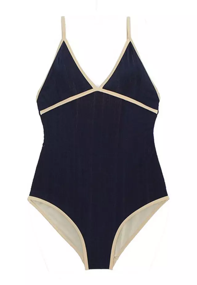 Sunnydaysweety Korean Style Plain Hiden-Strips Slip One-Piece Swimsuit ...