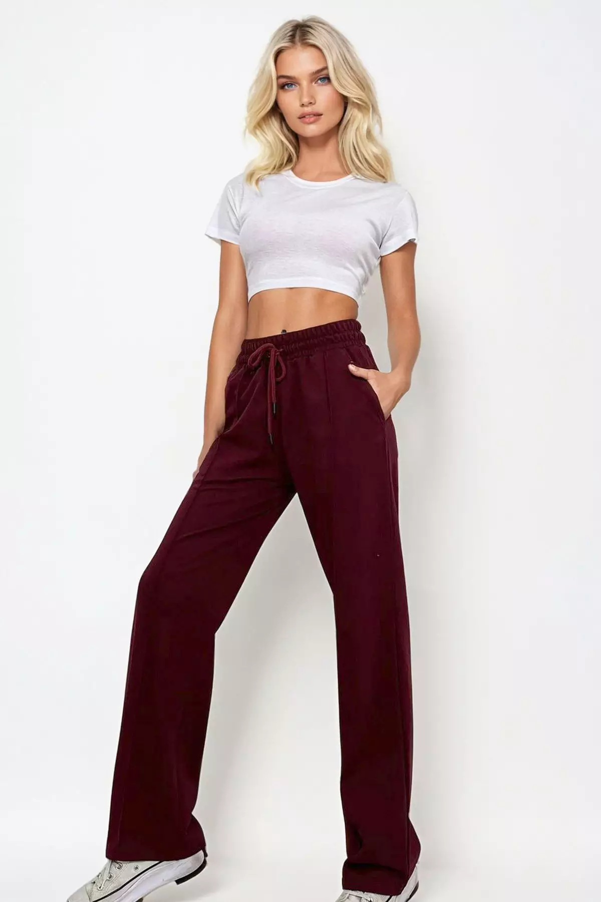 Buy Alacati Bordeaux Plain Regular Normal Waist Sweatpants 2026 Online ...
