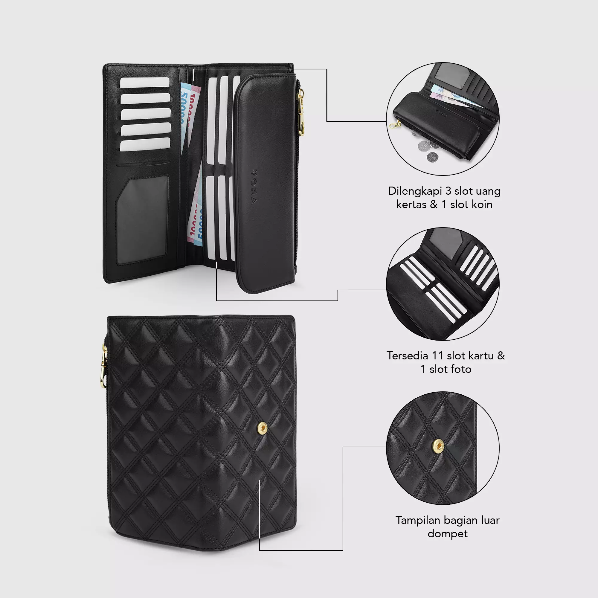 Jual VONA VONA Vista Long Wallet - Dompet Panjang Wanita Elegan Bordir Jahitan Wajik Quilted ...