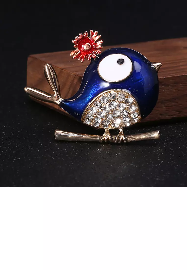 Buy Glamorousky Simple and Cute Blue Bird Brooch with Cubic Zirconia ...