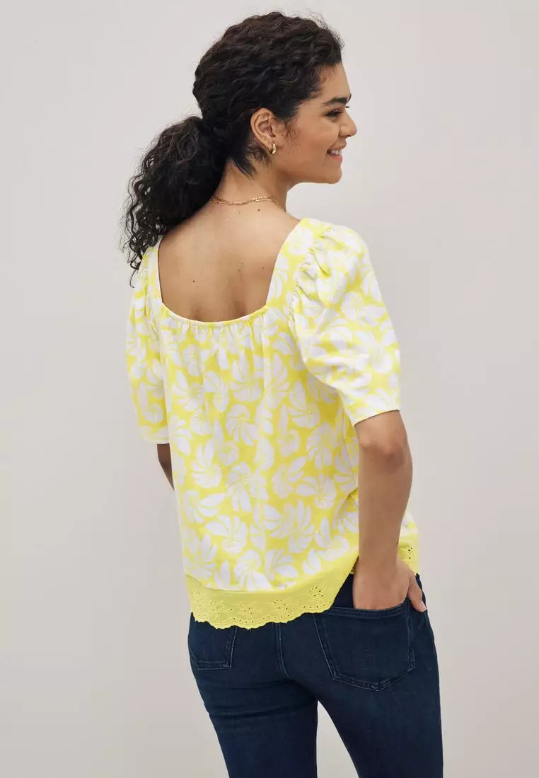 Buy NEXT Square Neck Short Sleeve Broderie Trim Top Online | ZALORA ...