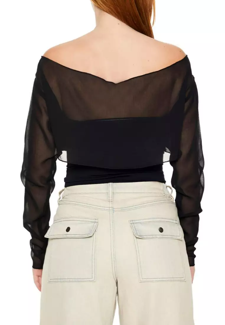 Buy FOREVER 21 Sheer Chiffon Crop Top 2025 Online | ZALORA Philippines