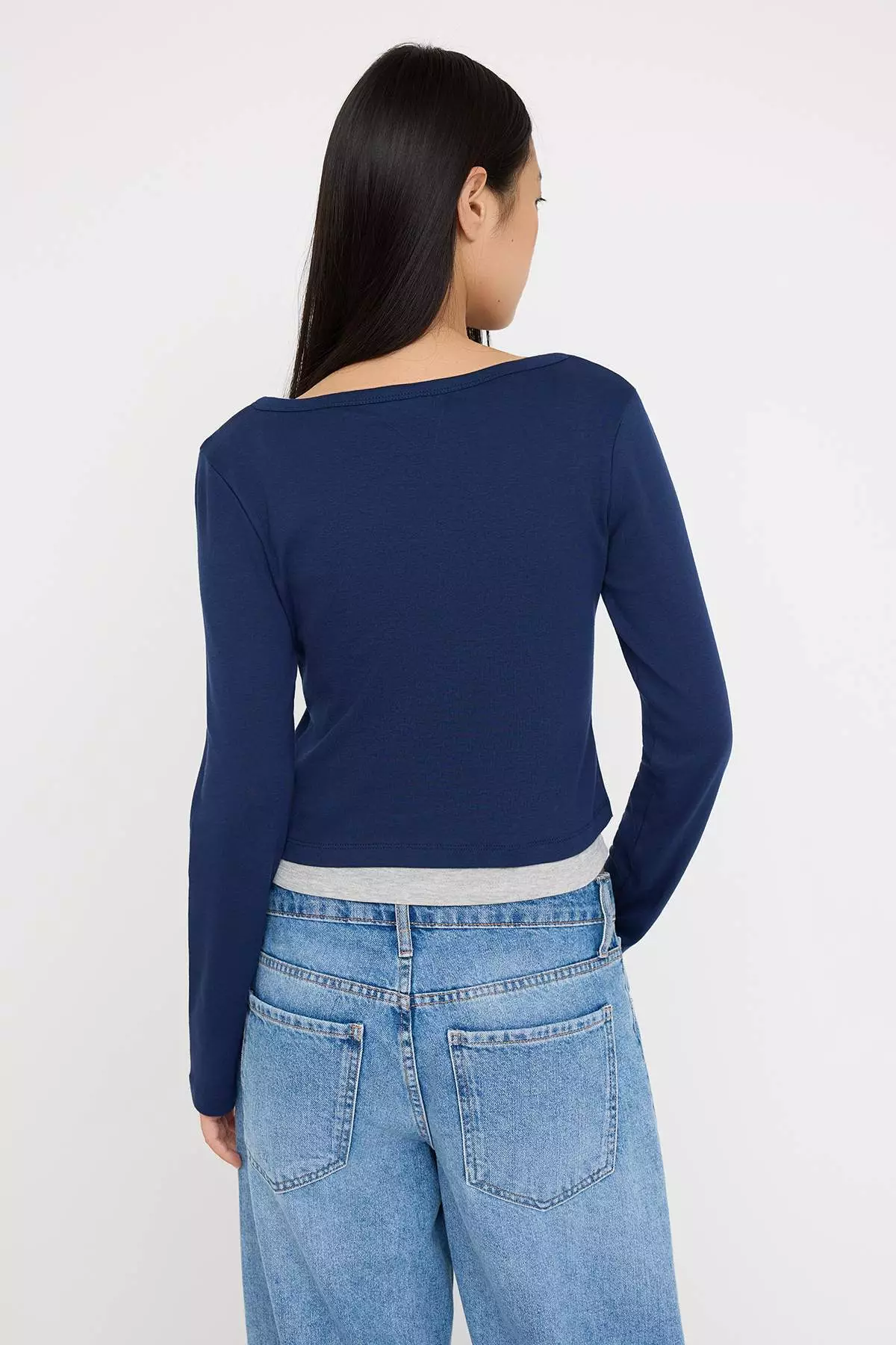 Jual Trendyol Navy Blue-Gray 2-Piece Set Asymmetrical Collar Buttoned ...