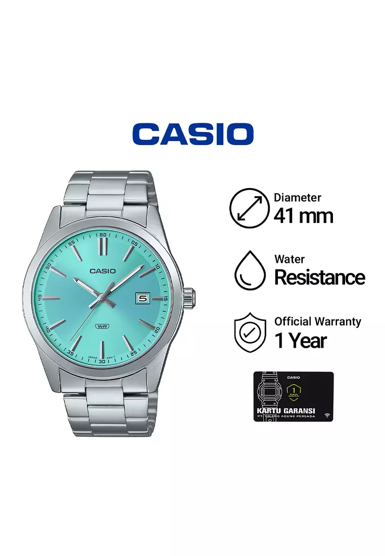 Jual Casio Jam Tangan Analog Pria Casio MTP-VD03D-2A3 Silver Turquoise Dial - Stainless Steel ...