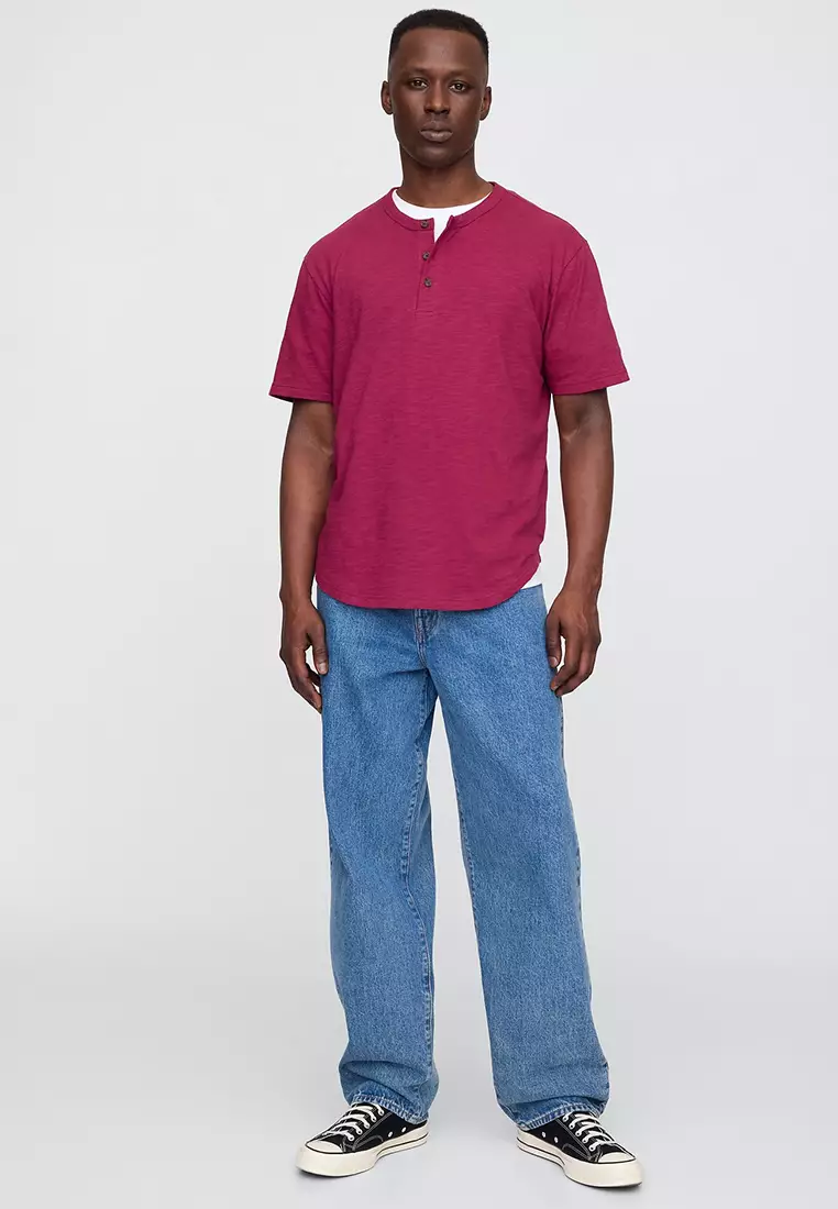 Jual Gap Lived-In Curved Hem Henley Tee Original 2025 | ZALORA Indonesia