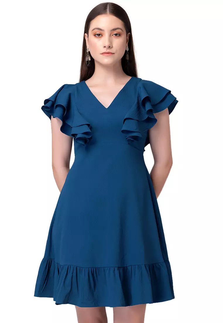 Buy FabAlley Dark Blue Ruffled Mini Dress 2025 Online | ZALORA Philippines