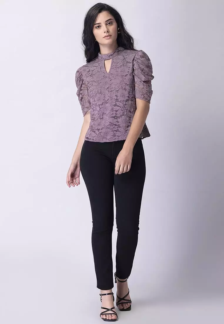 Buy Faballey Lilac Keyhole Neck Lace Top 2024 Online Zalora Philippines