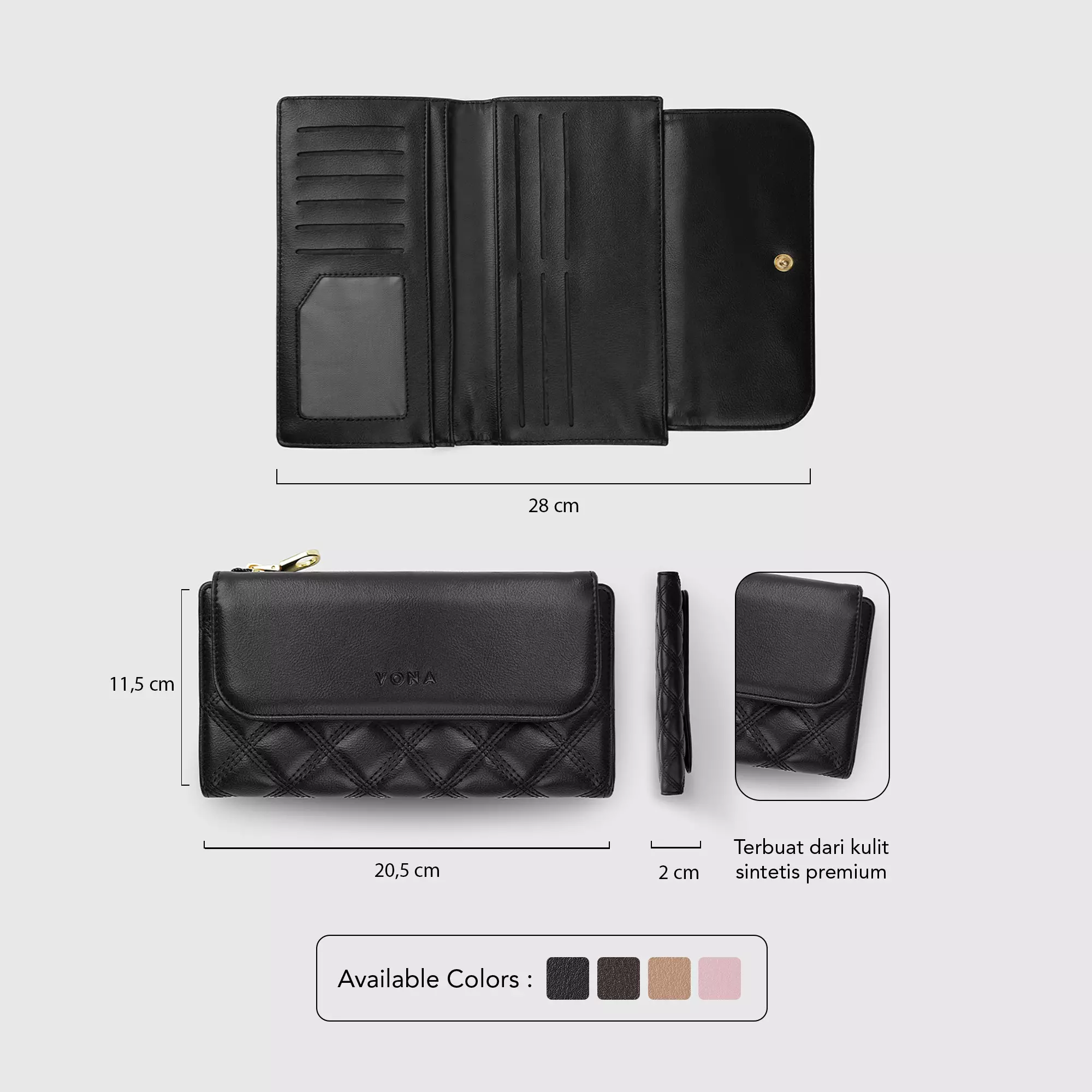 Jual VONA VONA Vista Long Wallet - Dompet Panjang Wanita Elegan Bordir Jahitan Wajik Quilted ...