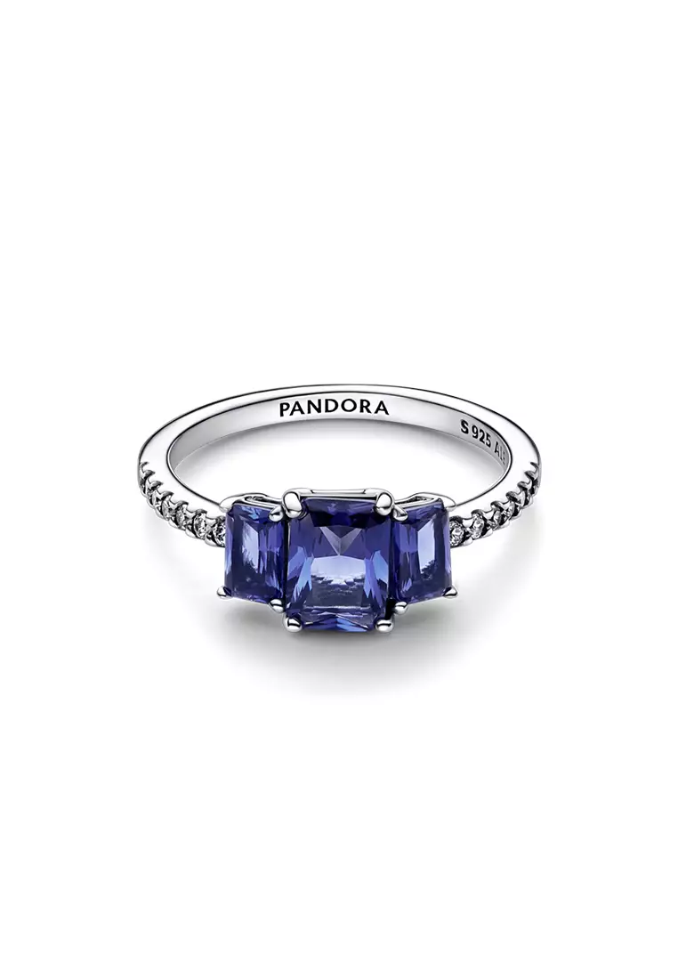 Buy PANDORA Pandora Blue Rectangular Three Stone Sparkling Ring Online ...