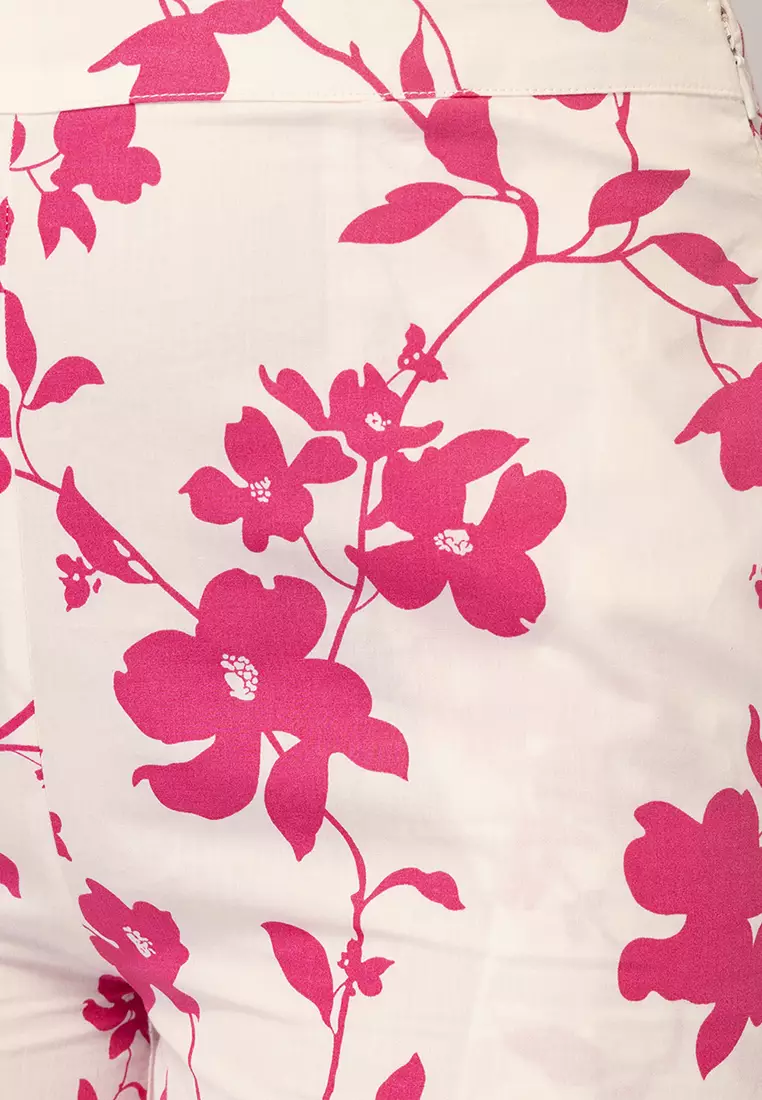 Buy Faballey White And Pink Floral Print Poplin Top And Pants Co Ord
