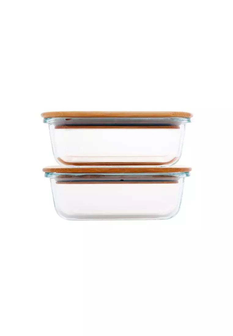 Buy Slique Premium Food Container Set Of 2 640ml Borosilicate Glass Bamboo Lid With Silicone