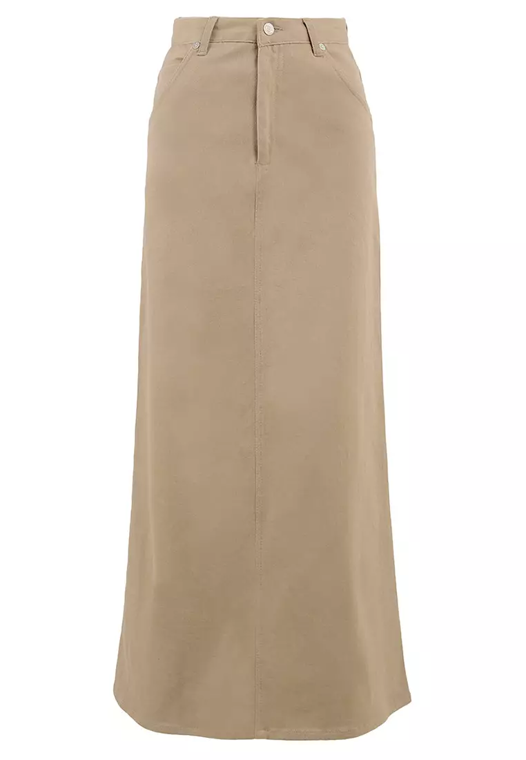 Buy POPLOOK COTTON Reyyan A-line Denim Skirt 2.0 - Beige Online ...