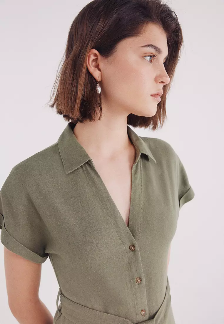 Buy Springfield Shirt Midi Dress with Belt in Linen Blend 2025 Online ...