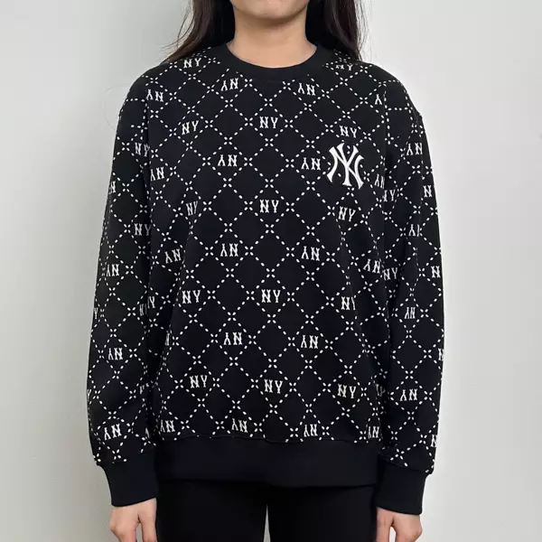 Jual MLB Sweater MLB NY MONOGRAM SS24 WHITE BLACK SWEATSHIRT 100% ...