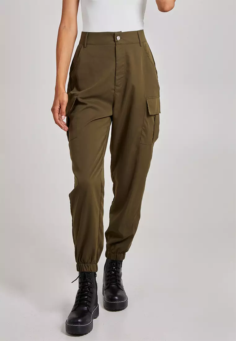 Buy Pink Vanilla Pink Vanilla Khaki Cuffed Cargo Trousers Online ...