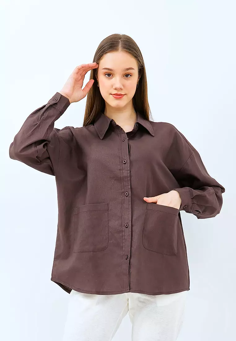 Jual Julia Owers Baju Blouse Wanita MIKHA - Dark Brown Original 2024 ...