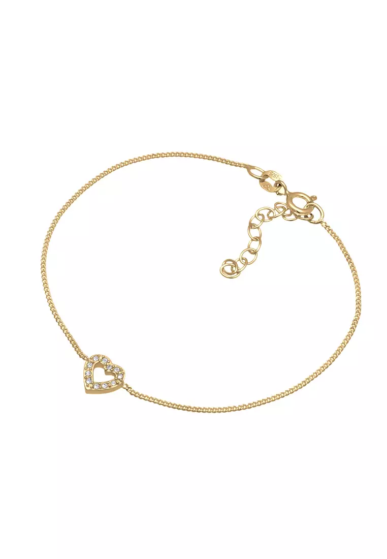 Buy ELLI GERMANY Swarovski® Crystal Heart Charm Bracelet – Gold-Plated ...