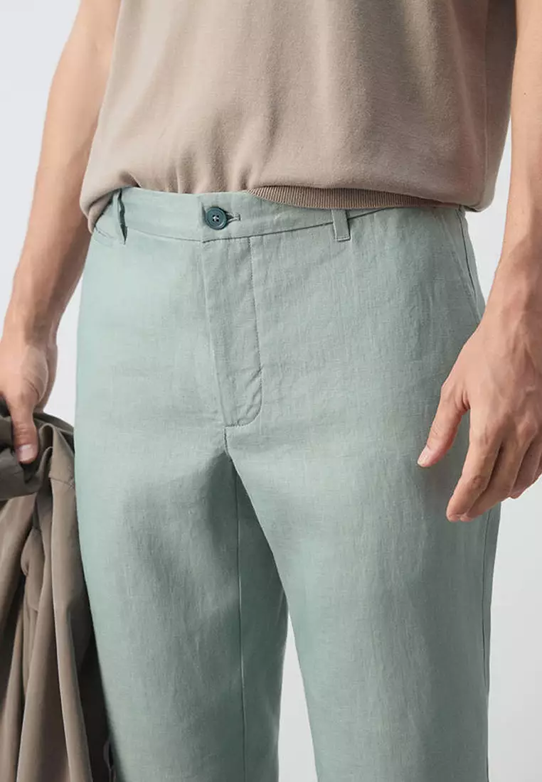 Buy MANGO Man Slim-Fit 100% Linen Trousers 2026 Online | ZALORA