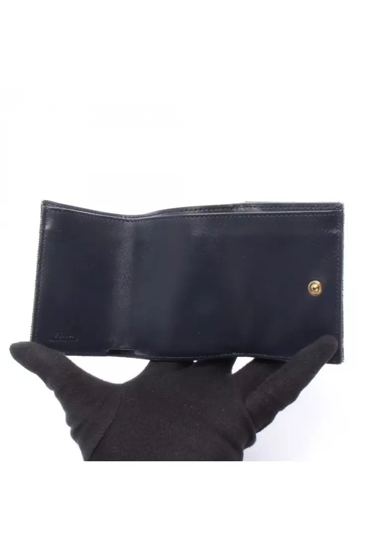 Buy Fendi Pre-Loved Fendi bucket micro FF jacquard trifold wallet denim ...