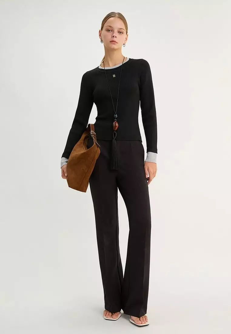 Buy Pomelo Ribbed Long Sleeve Knit Top - Black 2026 Online | ZALORA